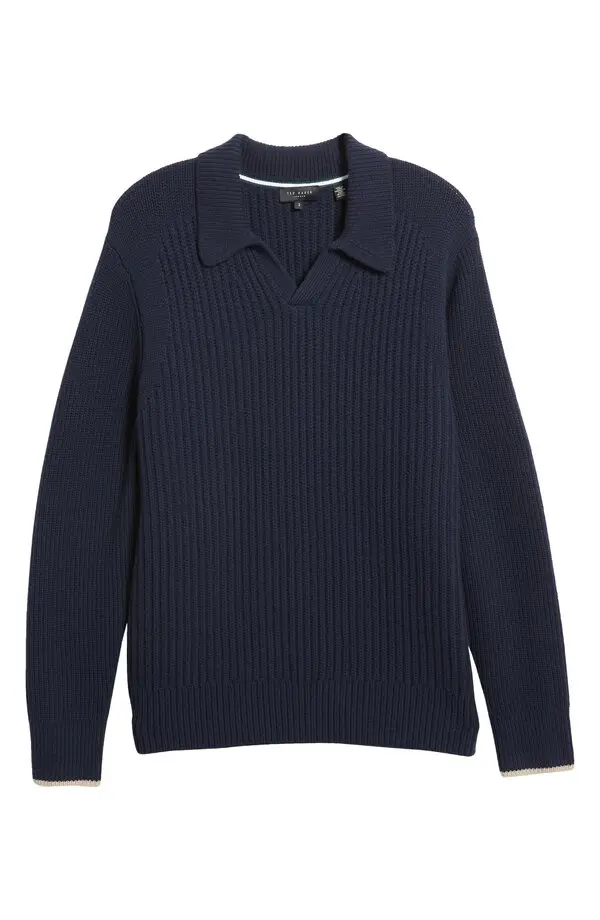 Ted Baker London Ademy Ribbed Wool Polo Sweater - Navy
