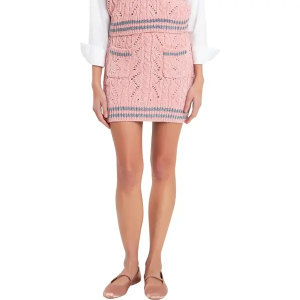 English Factory Chenille Miniskirt - Pink/ Grey
