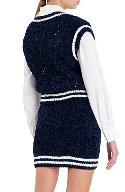 English Factory Stripe Trim Chenille Vest - Navy/white