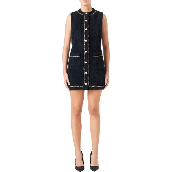 Endless Rose Fuzzy Chain Trim Minidress - Black