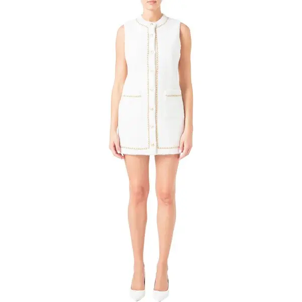 Endless Rose Fuzzy Chain Trim Minidress - Ivory