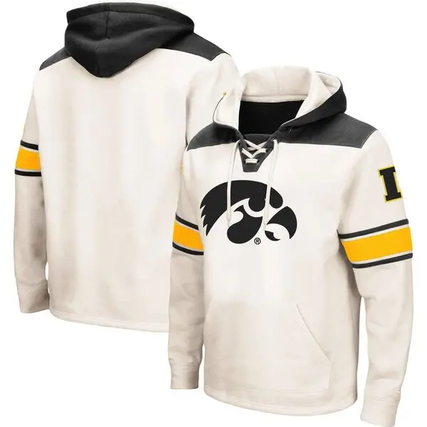 COLOSSEUM Iowa Hawkeyes Hockey Lace-up Pullover Hoodie - Cream