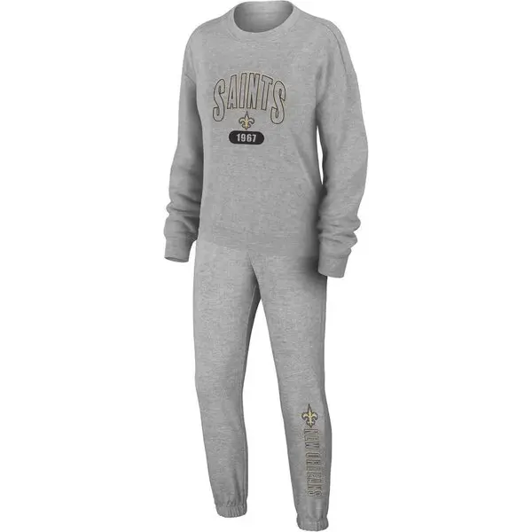 WEAR BY ERIN ANDREWS New Orleans Saints Long Sleeve T-shirt And Pants Sleep Set - Heather Gray