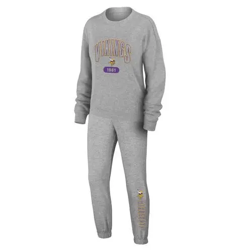WEAR BY ERIN ANDREWS Minnesota Vikings Knit Long Sleeve T-shirt And Pants Sleep Set - Heather Gray