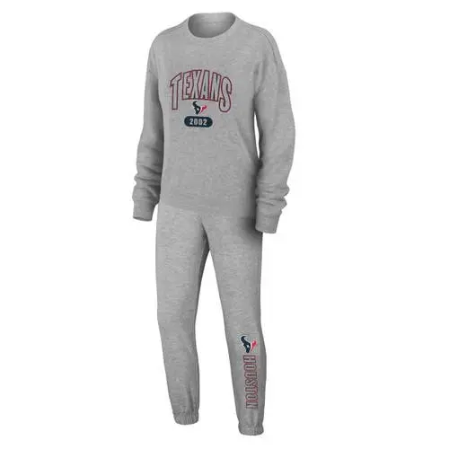 WEAR BY ERIN ANDREWS Houston Texans Long Sleeve T-shirt And Pants Sleep Set - Heather Gray