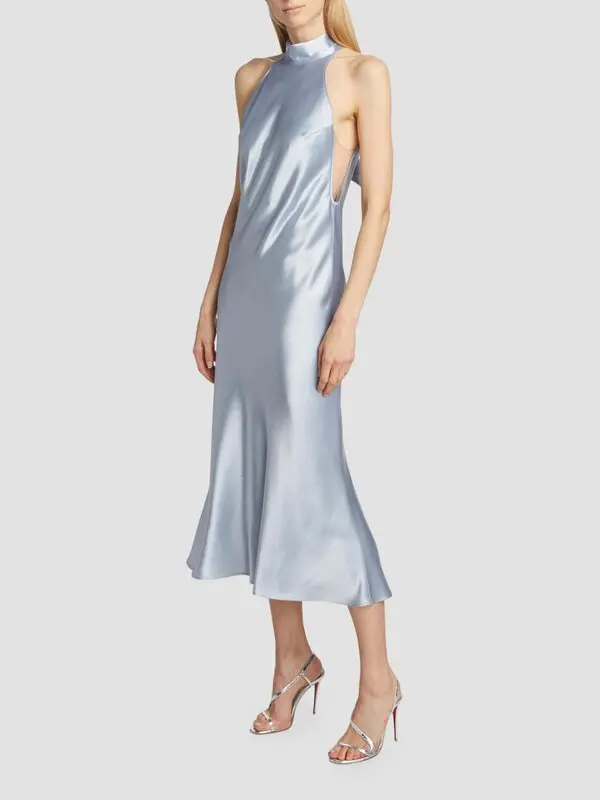 Galvan Bridal Sienna Satin Midi-dress - Ice Blue