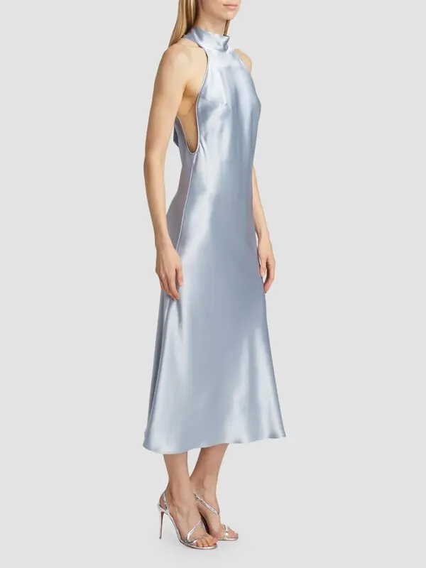 Galvan Bridal Sienna Satin Midi-dress - Ice Blue