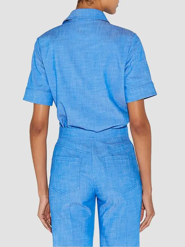 CALLAS MILANO Vesper Stretch Denim Poplin Shirt - Indigo