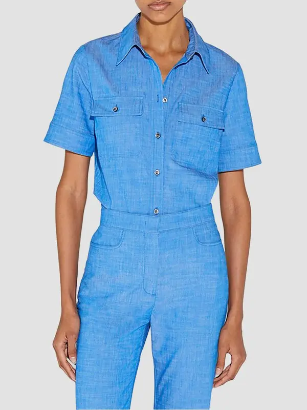 CALLAS MILANO Vesper Stretch Denim Poplin Shirt - Indigo