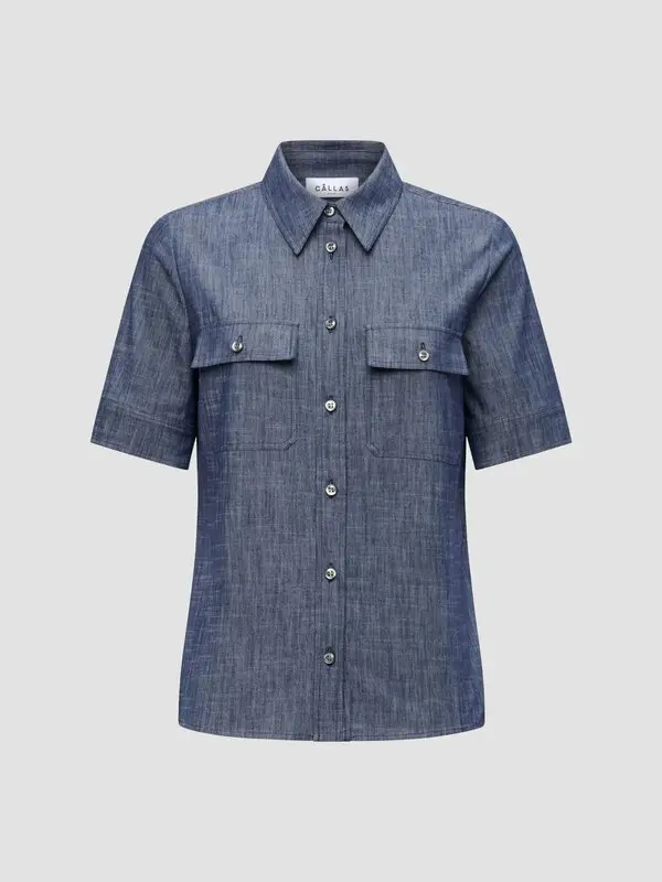 CALLAS MILANO Vesper Stretch Denim Poplin Shirt - Navy
