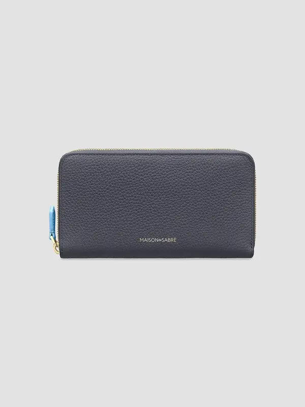 MAISON DE SABRE Long Leather Zip Wallet - Graphite Sky