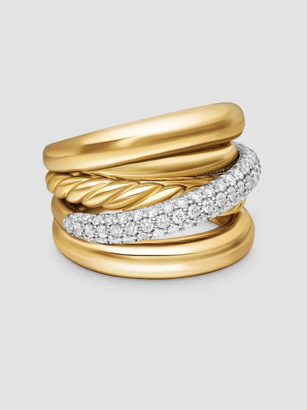 David Yurman Pavé Crossover Five Row Ring In 18k Yellow Gold