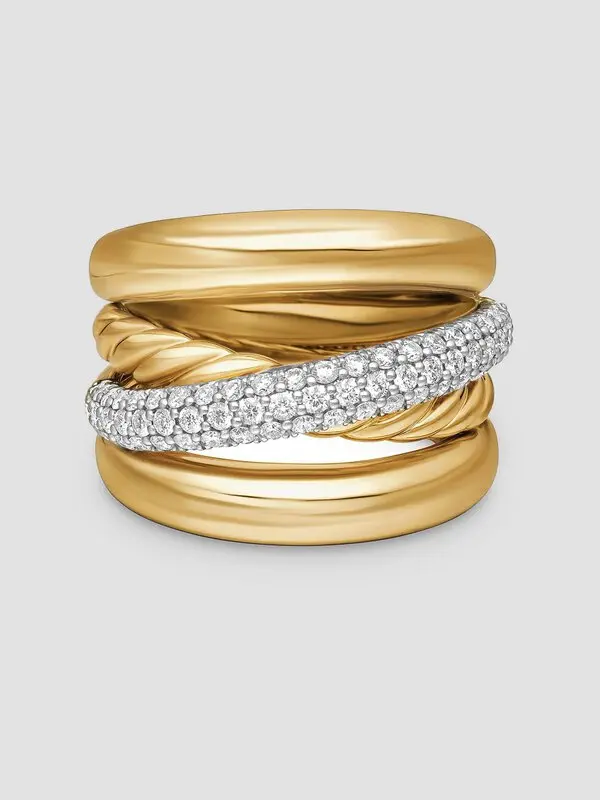 David Yurman Pavé Crossover Five Row Ring In 18k Yellow Gold