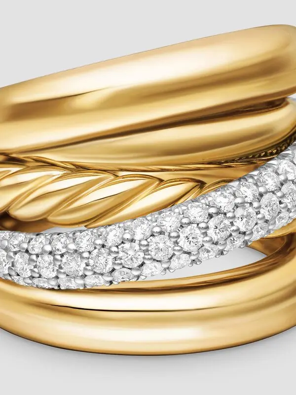David Yurman Pavé Crossover Five Row Ring In 18k Yellow Gold