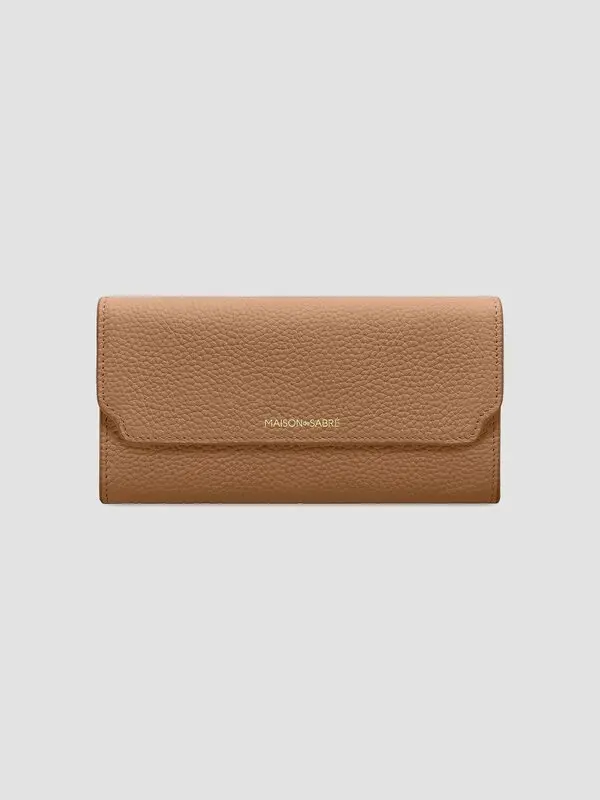 MAISON DE SABRE Long Leather Flap Wallet - Sandstone Lily