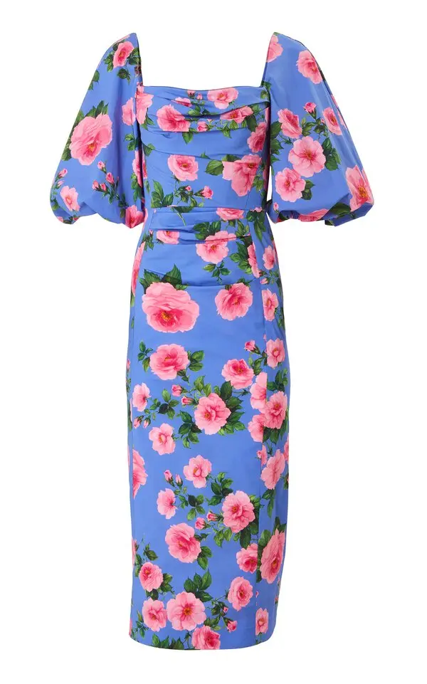 Carolina Herrera Floral Stretch-cotton Midi Dress