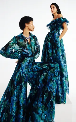 Carolina Herrera Puff-sleeve Floral Silk Chiffon Shirt