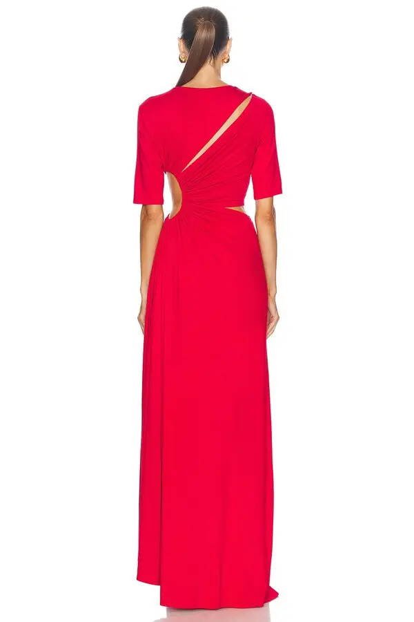SID NEIGUM Gathered Slit Maxi Dress - Red