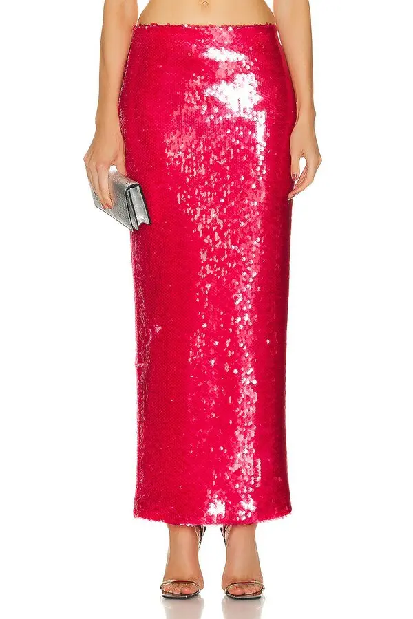 Lapointe Stretch Sequin Long Pencil Skirt In Rouge 80% Off
