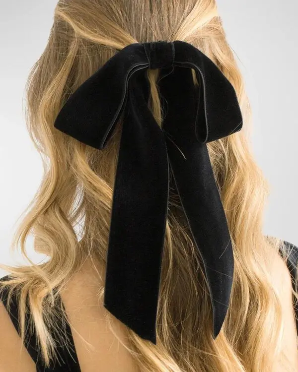 JENNIFER BEHR Adley Velvet Bow Barrette - Black