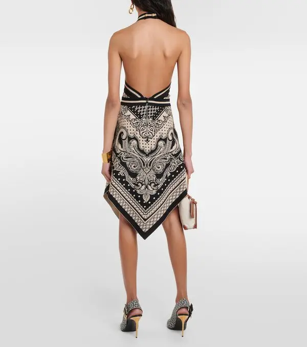 Balmain Paisley Jacquard Halterneck Midi Dress - Beige