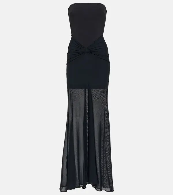 David Koma Tulle-trimmed Ruched Bustier Gown - Black