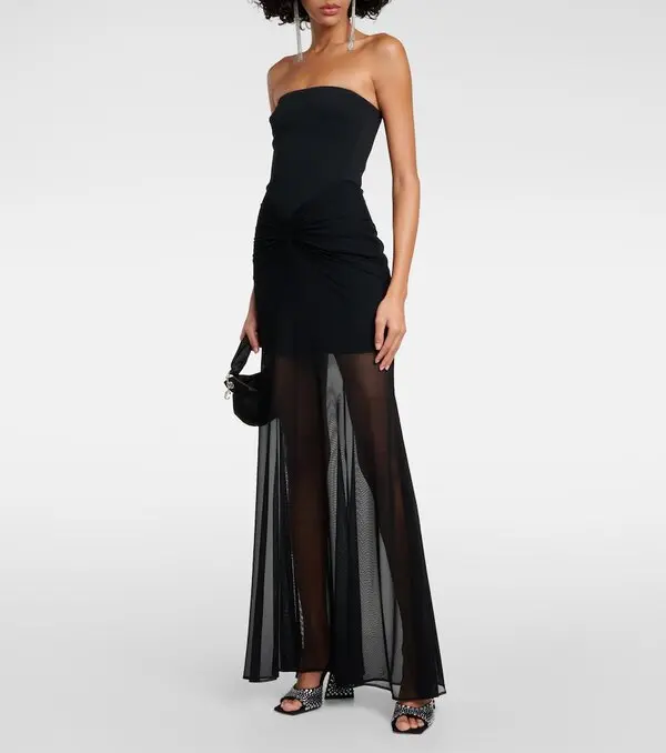 David Koma Tulle-trimmed Ruched Bustier Gown