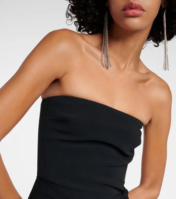 David Koma Tulle-trimmed Ruched Bustier Gown