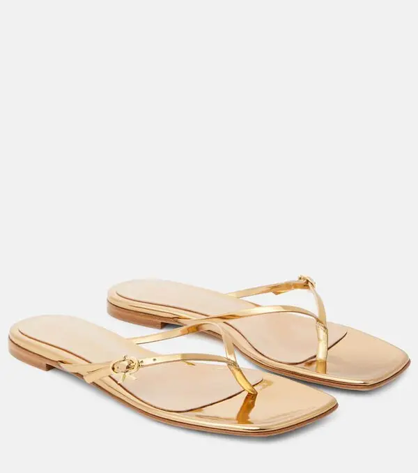GIANVITO ROSSI Mirrored Leather Thong Sandals - Gold