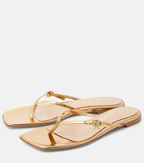 GIANVITO ROSSI Mirrored Leather Thong Sandals