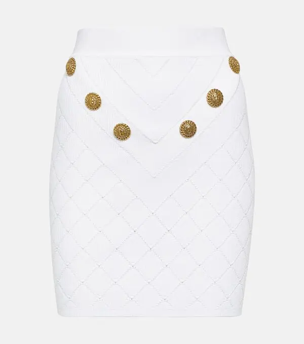 Balmain Embellished Ribbed-knit Miniskirt - White