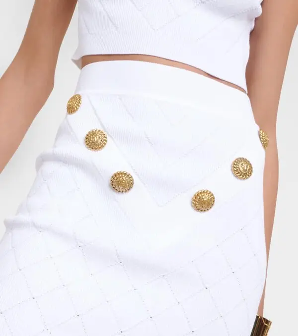 Balmain Embellished Ribbed-knit Miniskirt - White