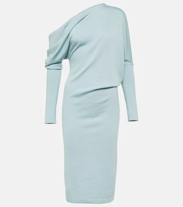 TOM FORD Off-shoulder Cashmere-blend Midi Dress - Blue
