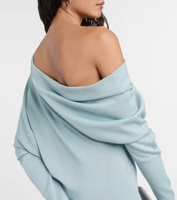 TOM FORD Off-shoulder Cashmere-blend Midi Dress - Blue