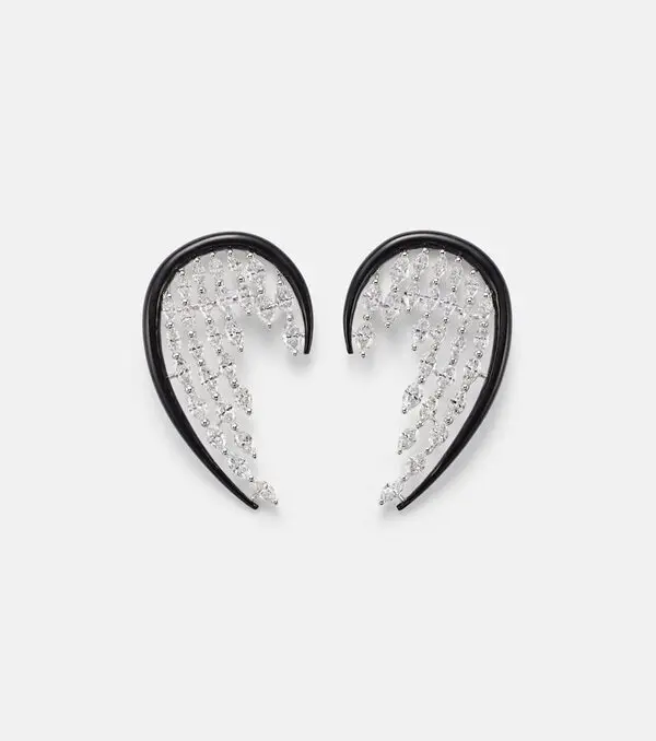KAMYEN Angel Wings 18kt White Gold And Enamel Earrings With Diamonds - Metallic