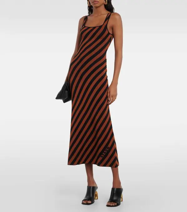 staud brown stripe dress STAUD, Romy Dress in Huntington Stripe, Size 14