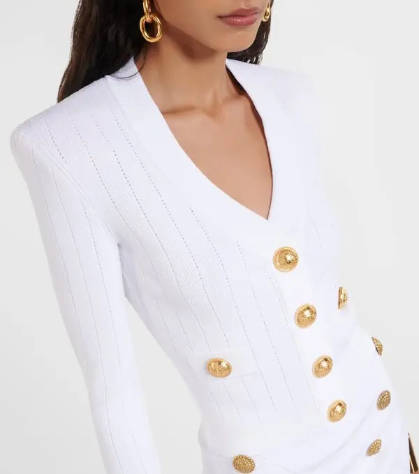 Balmain Ribbed-knit Cardigan - White