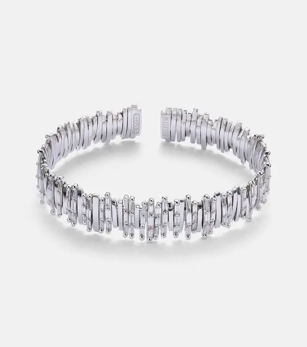 SUZANNE KALAN 18kt White Gold Cuff Bracelet With Diamonds - Metallic