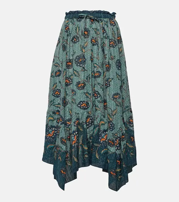 Ulla Johnson Alice Asymmetric Cotton-blend Midi Skirt - Blue