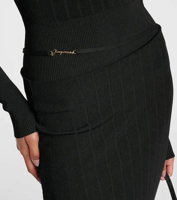 Jacquemus La Jupe Pralu Ribbed-knit Midi Skirt - Black