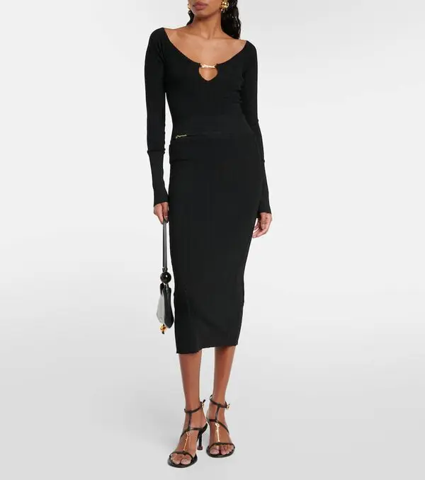 Jacquemus La Jupe Pralu Ribbed-knit Midi Skirt - Black