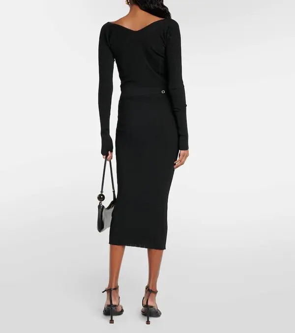 Jacquemus La Jupe Pralu Ribbed-knit Midi Skirt - Black