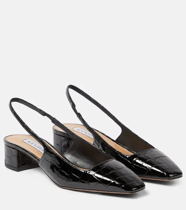 AQUAZZURA Ginza 35 Leather Slingback Pumps - Black