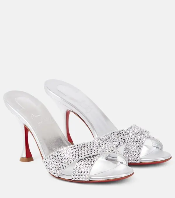 CHRISTIAN LOUBOUTIN Mariza Is Back Embellished Leather Mules - Silver