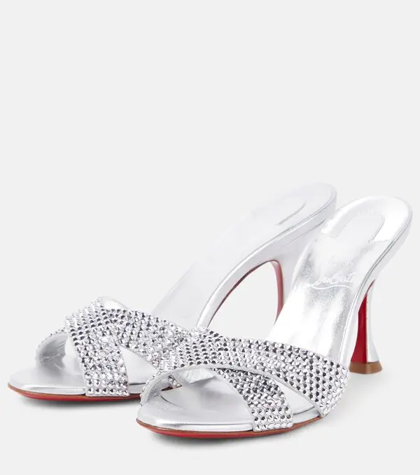 CHRISTIAN LOUBOUTIN Mariza Is Back Embellished Leather Mules - Silver