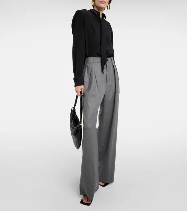 Wardrobe.NYC Low-rise Wide-leg Flannel Pants - Grey