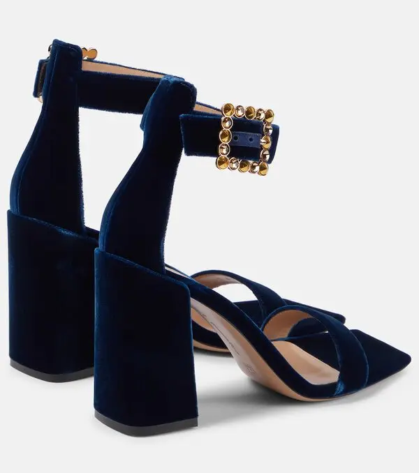 GIANVITO ROSSI Wondy Embellished Velvet Sandals - Blue