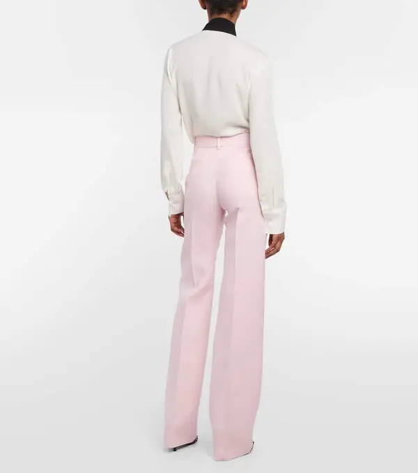 Valentino Garavani Wool And Silk Wide-leg Pants - Pink