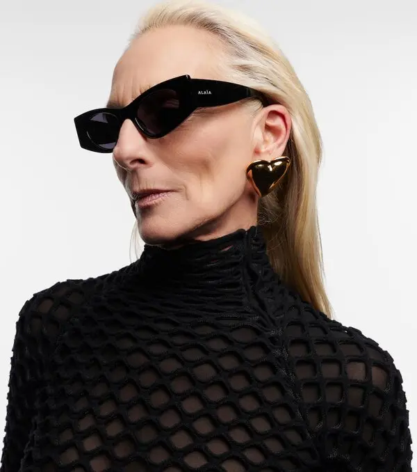 Alaïa Logo Oval Sunglasses - Black