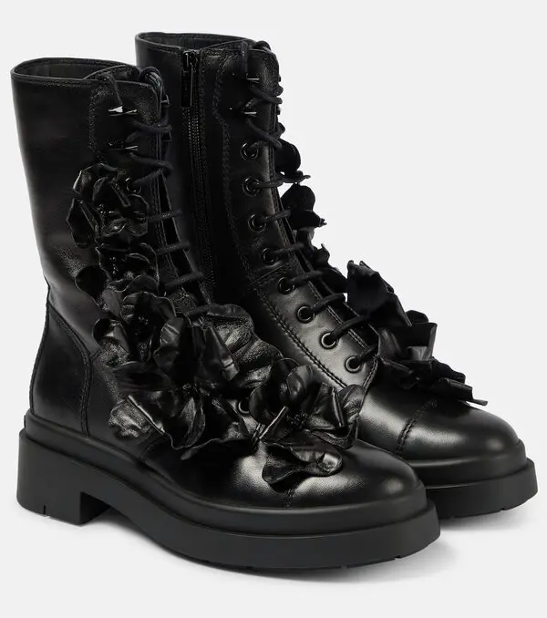 JIMMY CHOO Nari Floral Leather Combat Boots - Black